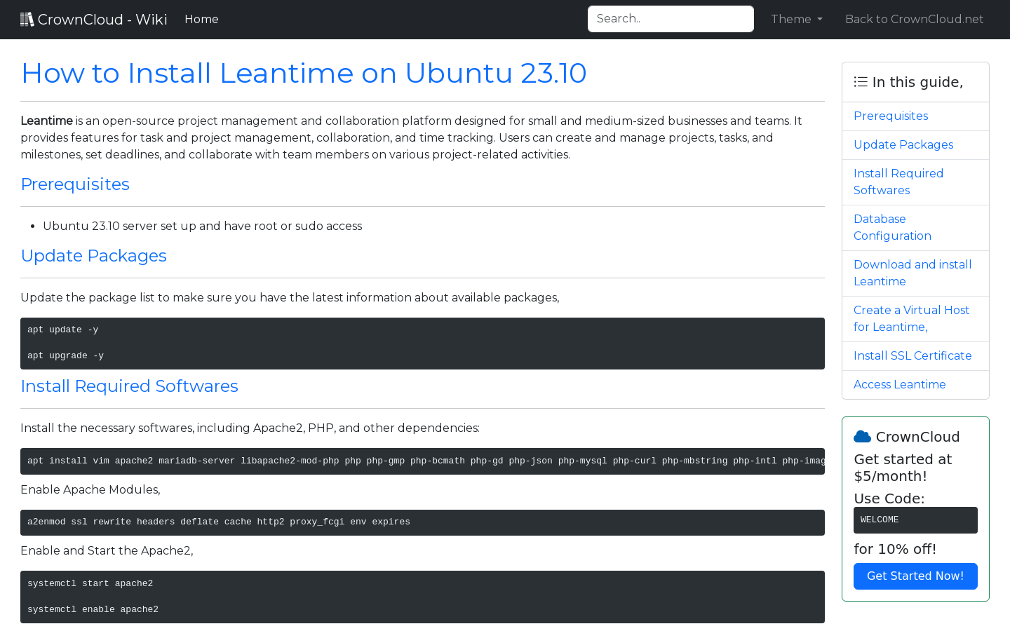 CrownCloud Wiki - How To Install Leantime On Ubuntu 23 10