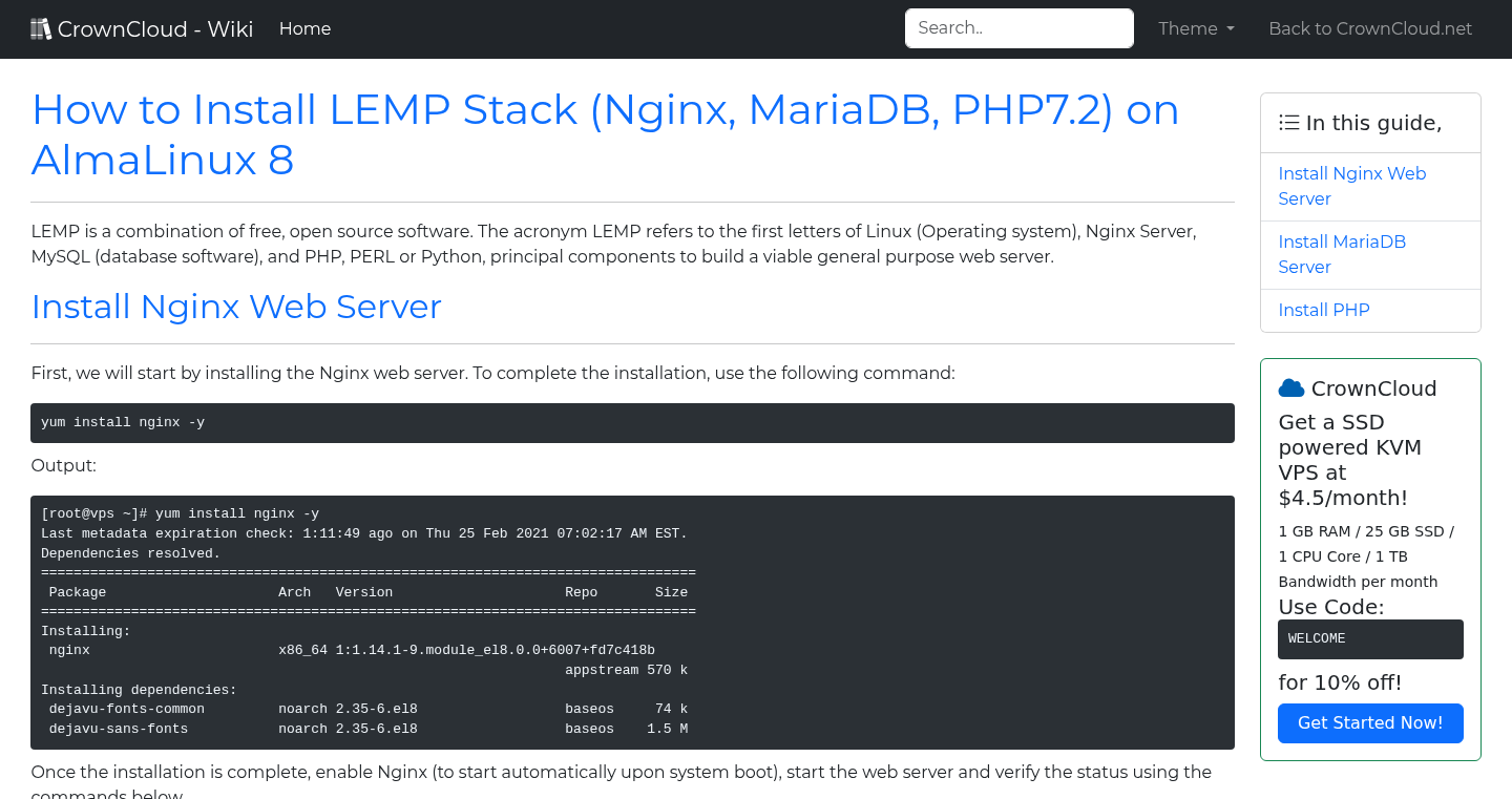 CrownCloud Wiki - How To Install LEMP Stack On AlmaLinux 8