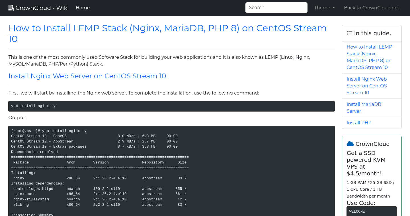 CrownCloud Wiki - How To Install LEMP Stack On CentOS Stream 10