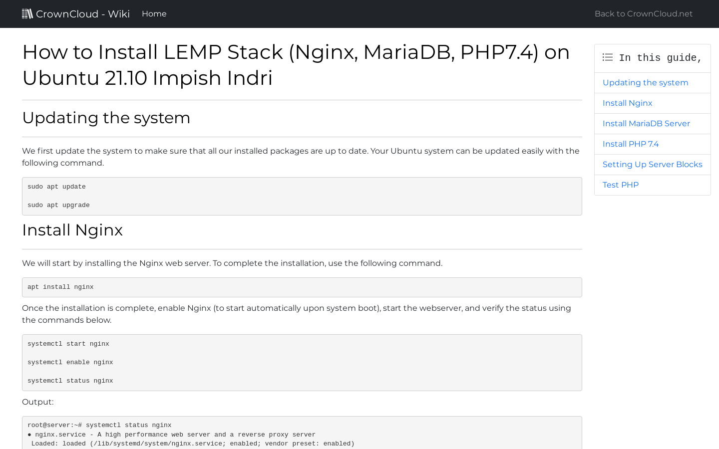 CrownCloud Wiki - How To Install LEMP Stack On Ubuntu 21 10
