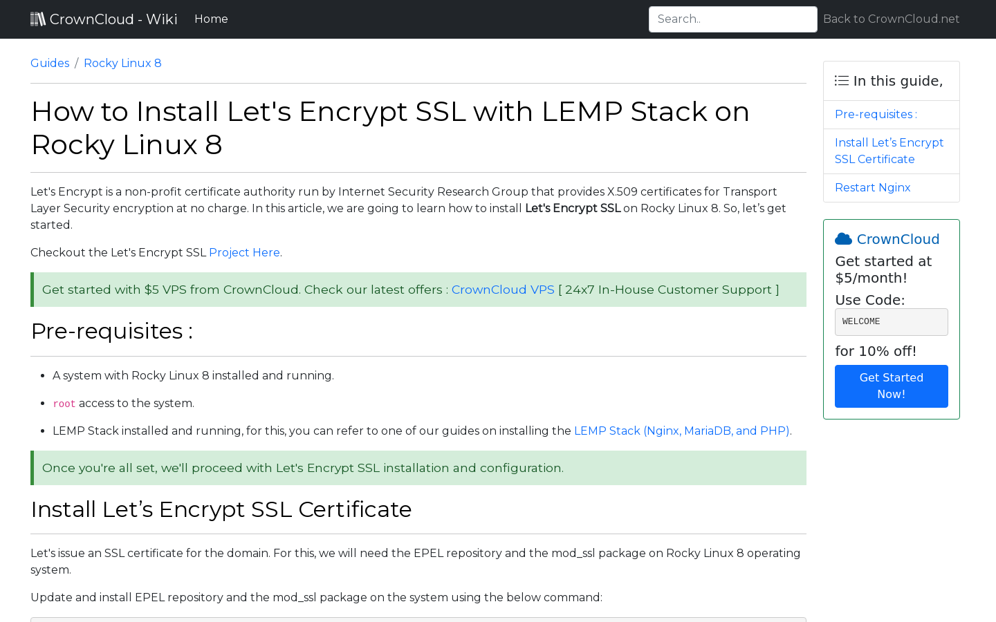 Crowncloud Wiki How To Install Lets Encrypt Ssl With Lemp Stack On Rocky Linux 8 