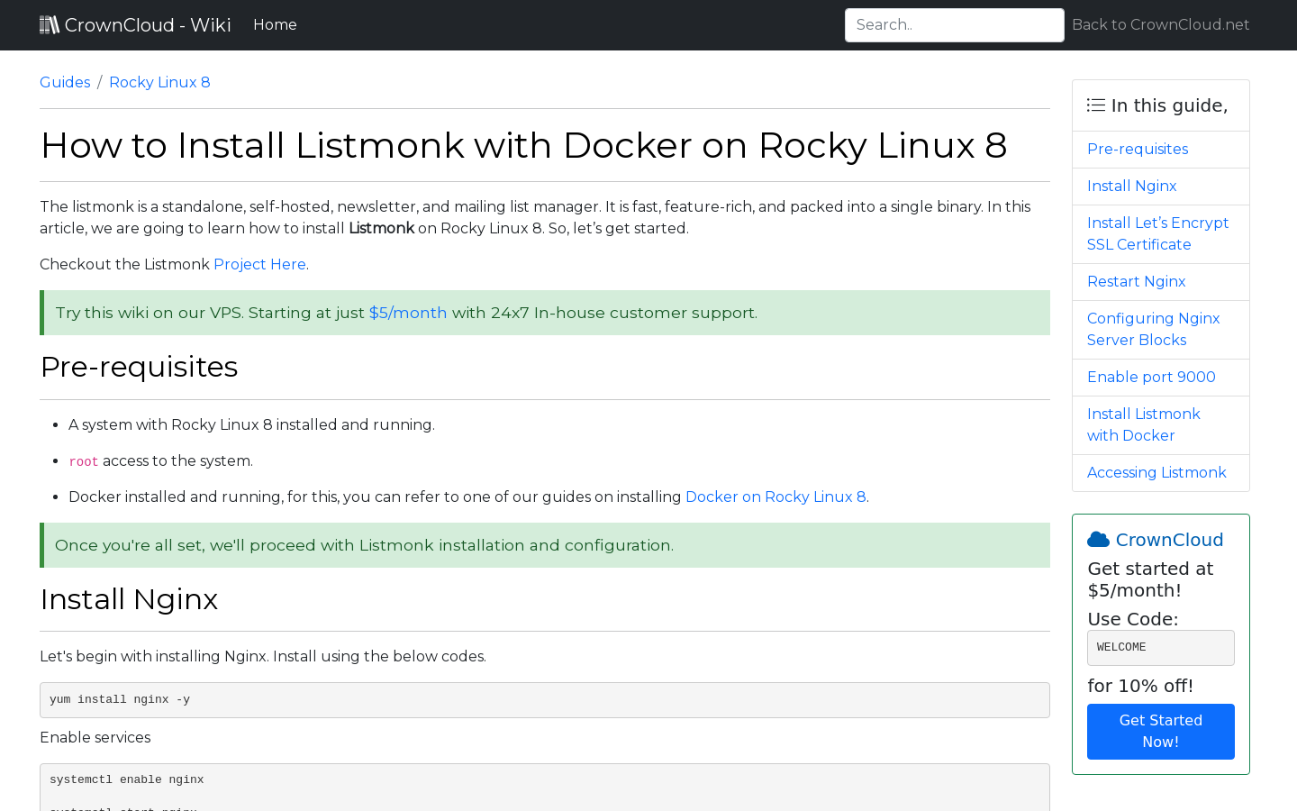 CrownCloud Wiki - How To Install Listmonk With Docker On Rocky Linux 8