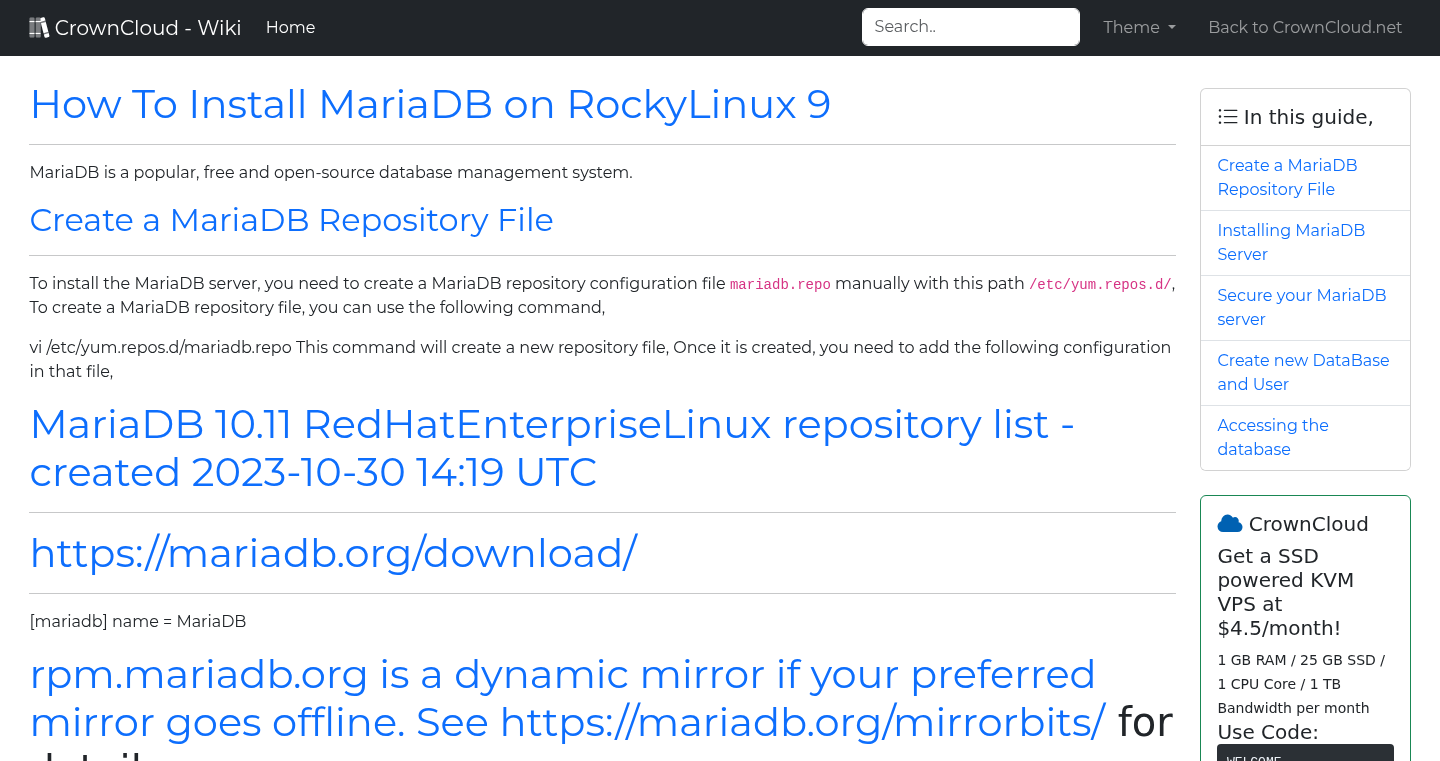 CrownCloud Wiki - How To Install MariaDB On Rocky Linux 9