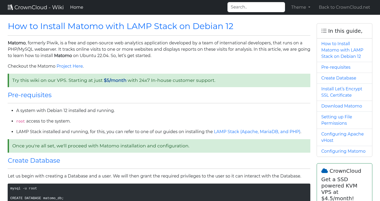 CrownCloud Wiki - How To Install Matomo With LAMP Stack On Debian 12