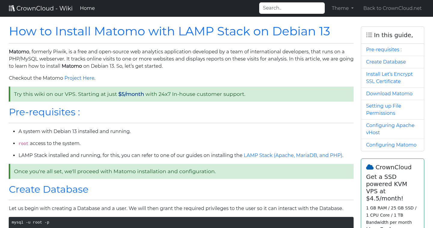 CrownCloud Wiki - How To Install Matomo With LAMP Stack On Debian 13