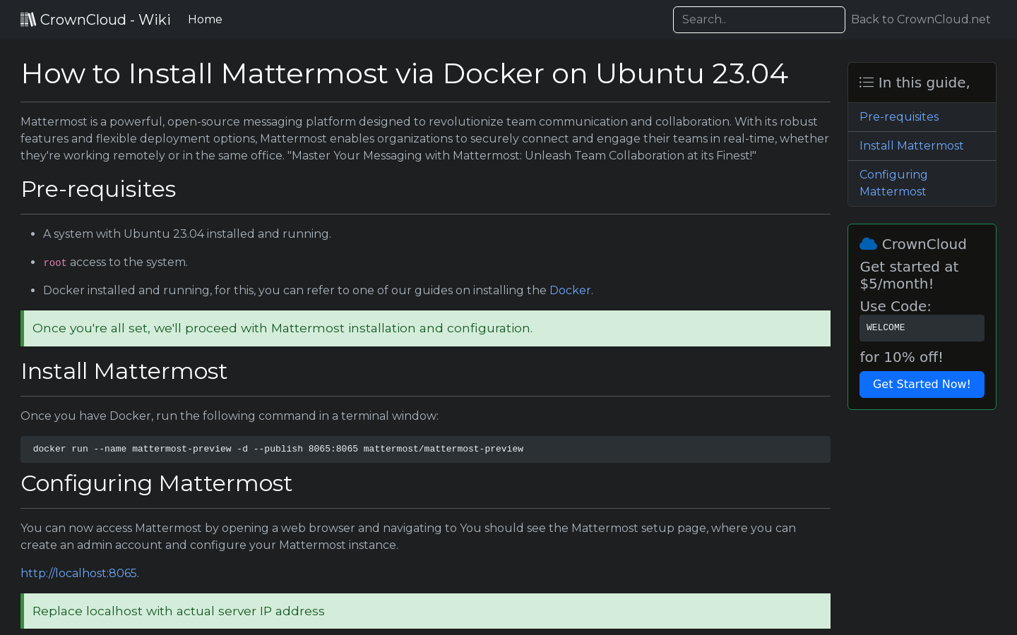 CrownCloud Wiki - How To Install Mattermost Via Docker On Ubuntu 23 04 CrownCloud Wiki - How To Install Mattermost Via Docker On Ubuntu 23 04