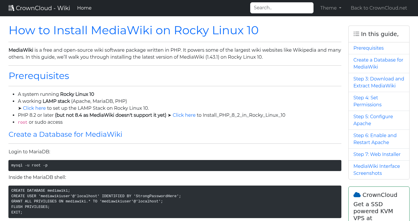 CrownCloud Wiki - How To Install MediaWiki On Rockylinux 10
