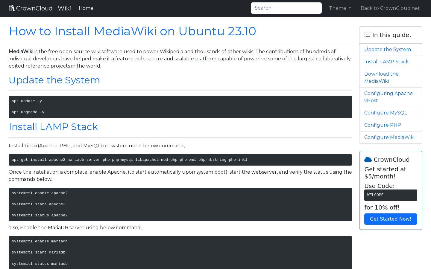 CrownCloud Wiki - How To Install MediaWiki On Ubuntu 23 10