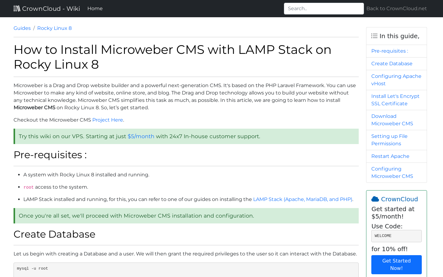 CrownCloud Wiki - How To Install Microweber CMS With LAMP Stack On Rocky Linux 8