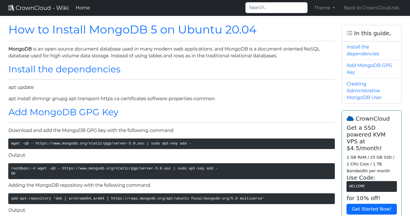 CrownCloud Wiki - How To Install MongoDB 5 On Ubuntu 20 04