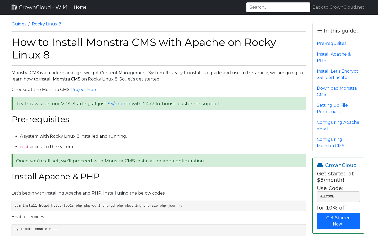 CrownCloud Wiki - How To Install Monstra CMS With Apache On Rocky Linux 8