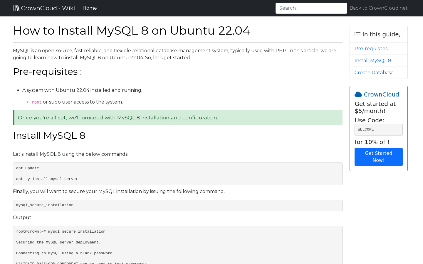 CrownCloud Wiki - How To Install MySQL 8 On Ubuntu 22 04 CrownCloud Wiki - How To Install MySQL 8 On Ubuntu 22 04