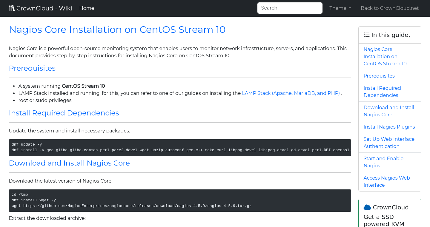 CrownCloud Wiki - How To Install Nagios Core On CentOS Stream 10