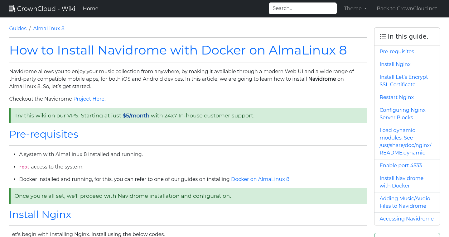 CrownCloud Wiki - How To Install Navidrome With Docker On AlmaLinux 8
