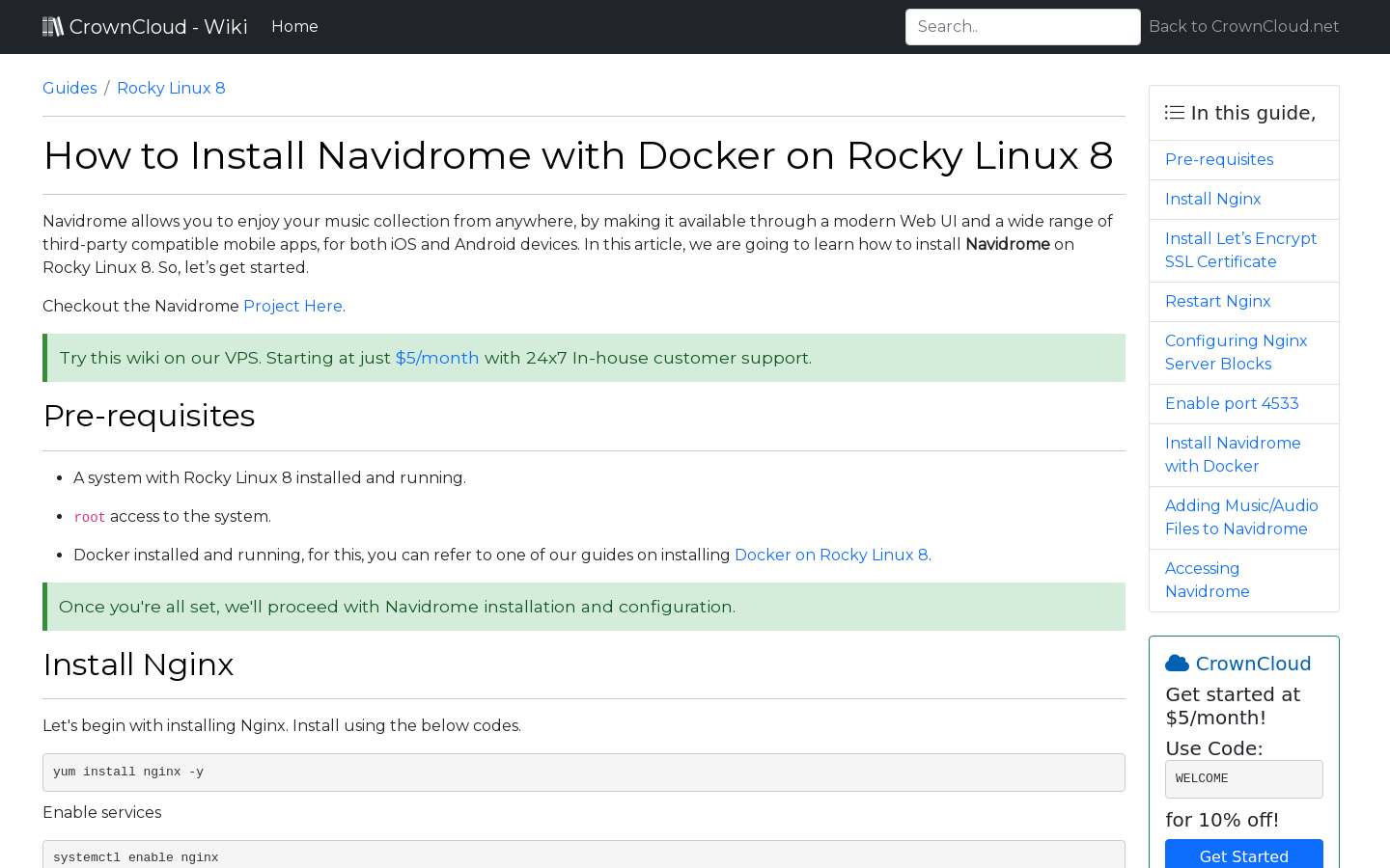 CrownCloud Wiki - How To Install Navidrome With Docker On Rocky Linux 8