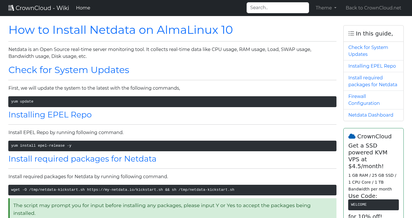 CrownCloud Wiki - How To Install Netdata On AlmaLinux 10