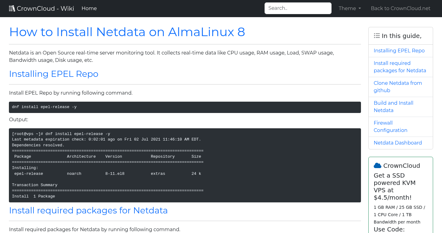 CrownCloud Wiki - How To Install Netdata On AlmaLinux 8