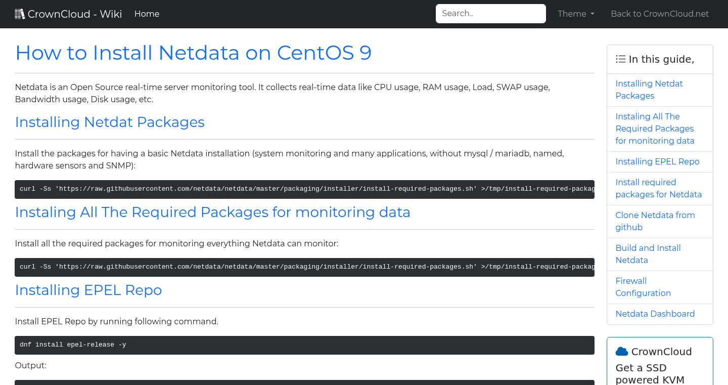 CrownCloud Wiki - How To Install Netdata On CentOS 9