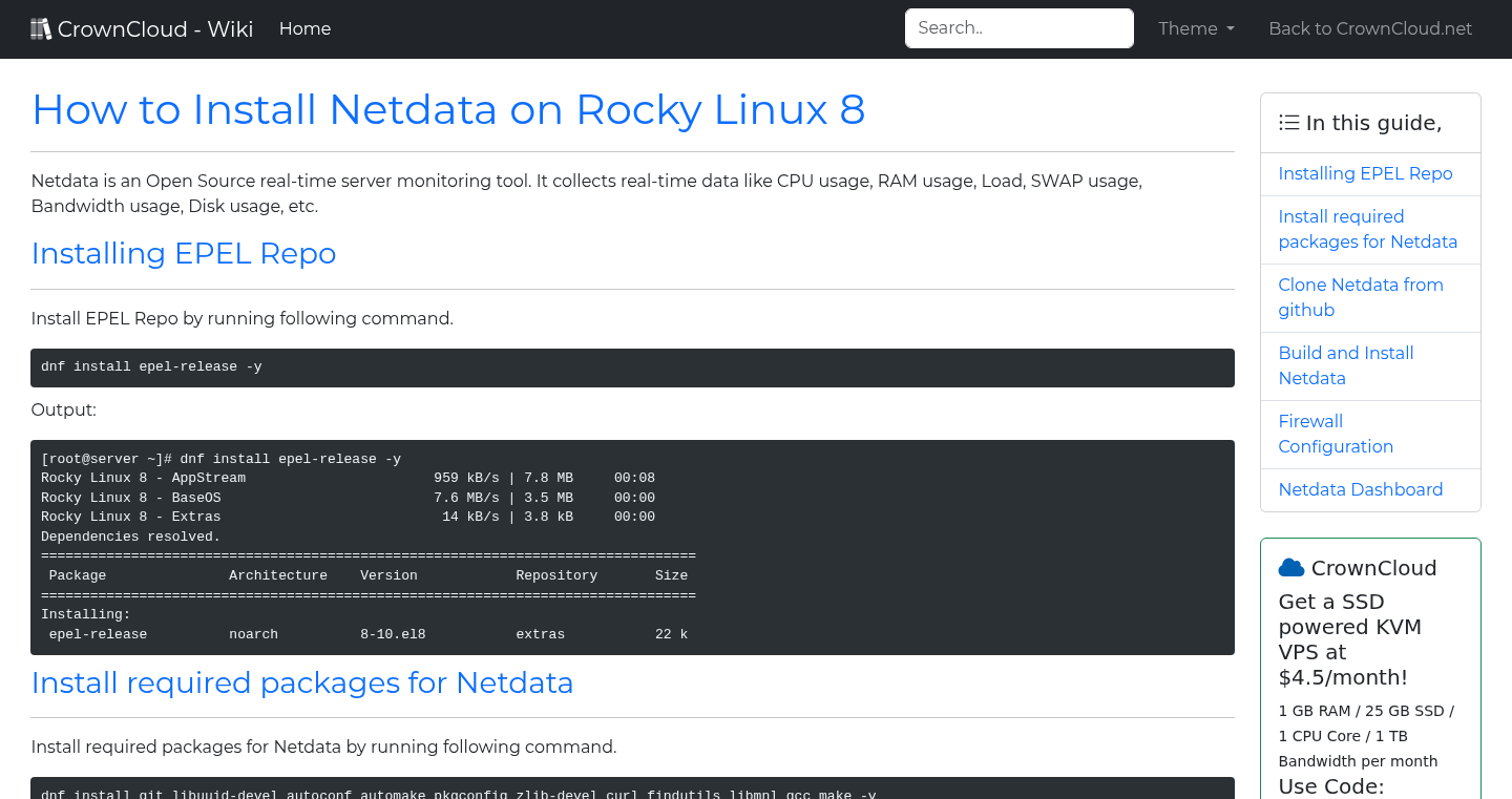 CrownCloud Wiki - How To Install Netdata On RockyLinux 8