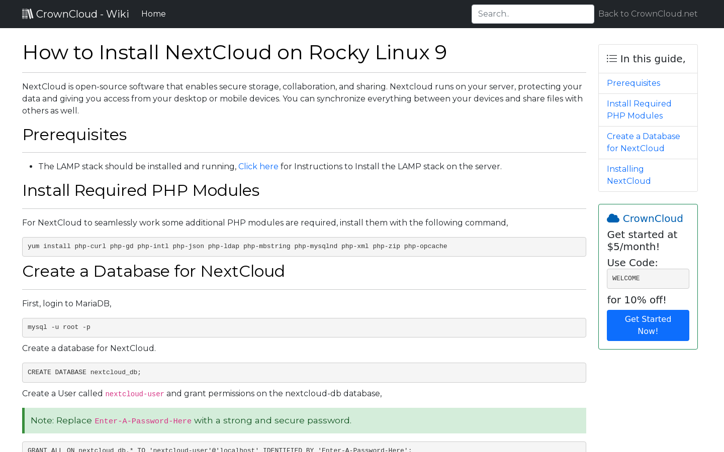 CrownCloud Wiki - How To Install NextCloud On Rocky Linux 9 CrownCloud Wiki - How To Install NextCloud On Rocky Linux 9