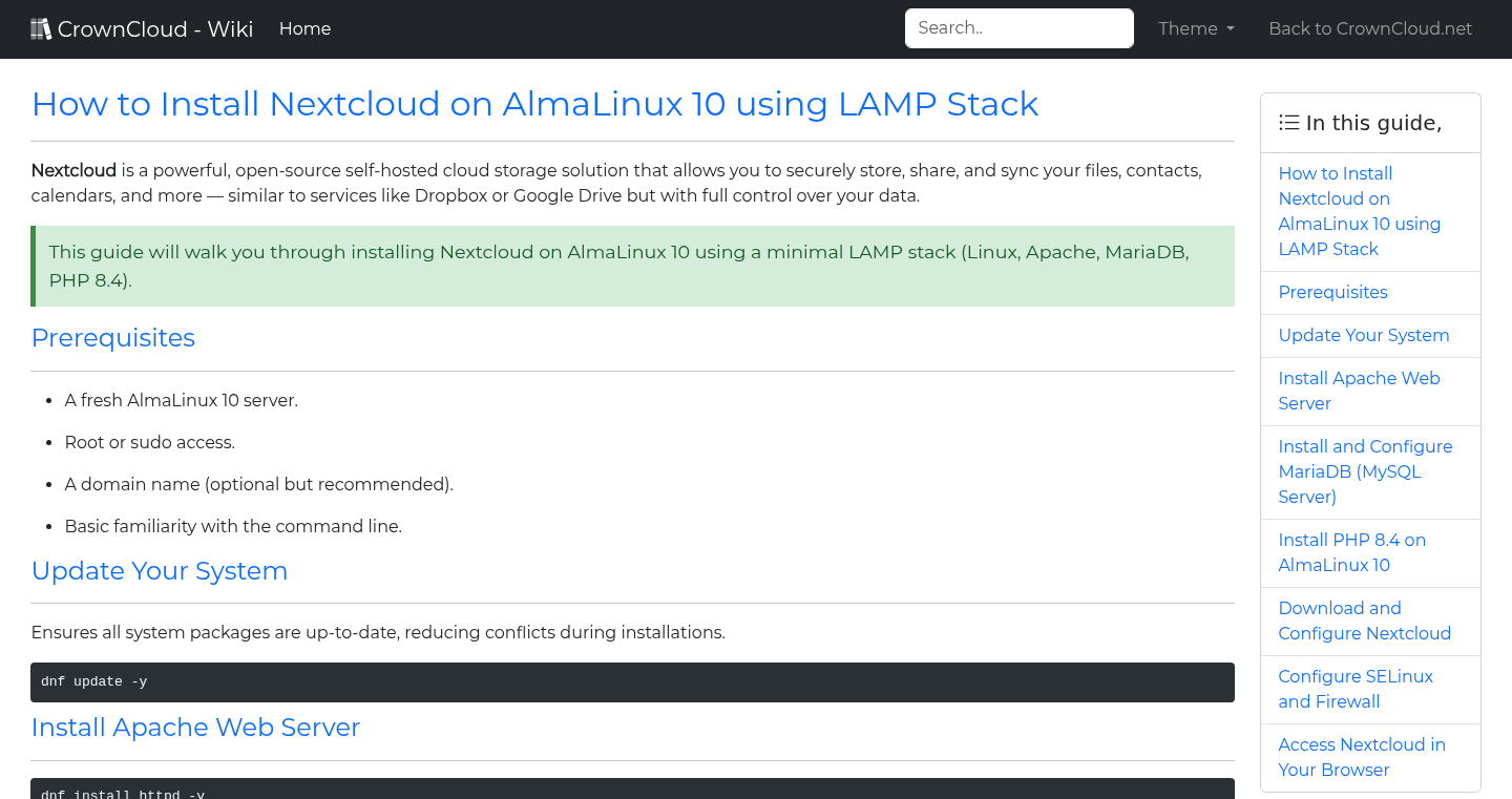 CrownCloud Wiki - How To Install Nextcloud With LAMP Stack On AlmaLinux 10