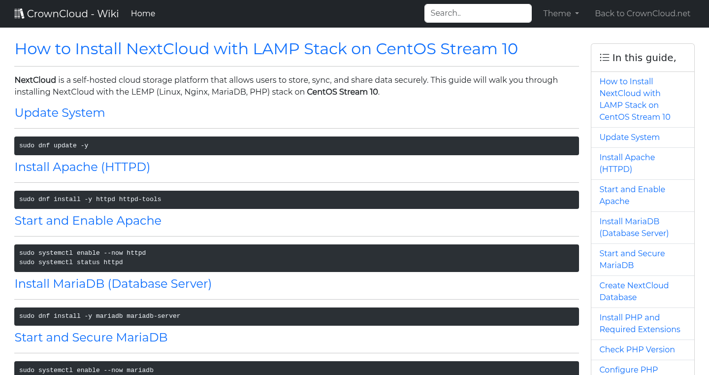 CrownCloud Wiki - How To Install NextCloud With LAMP Stack On CentOS Stream 10