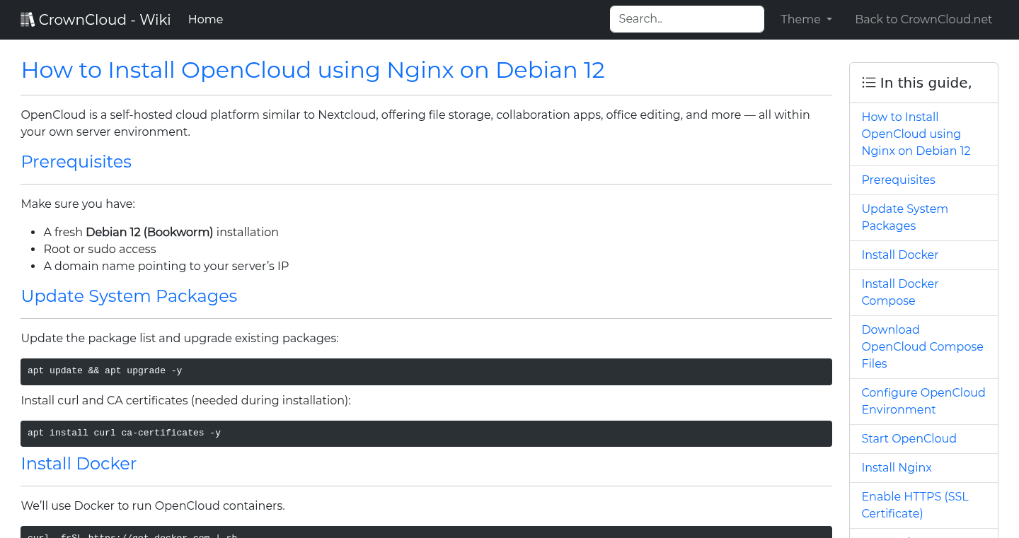 CrownCloud Wiki - How To Install OpenCloud Using Nginx On Debian 12