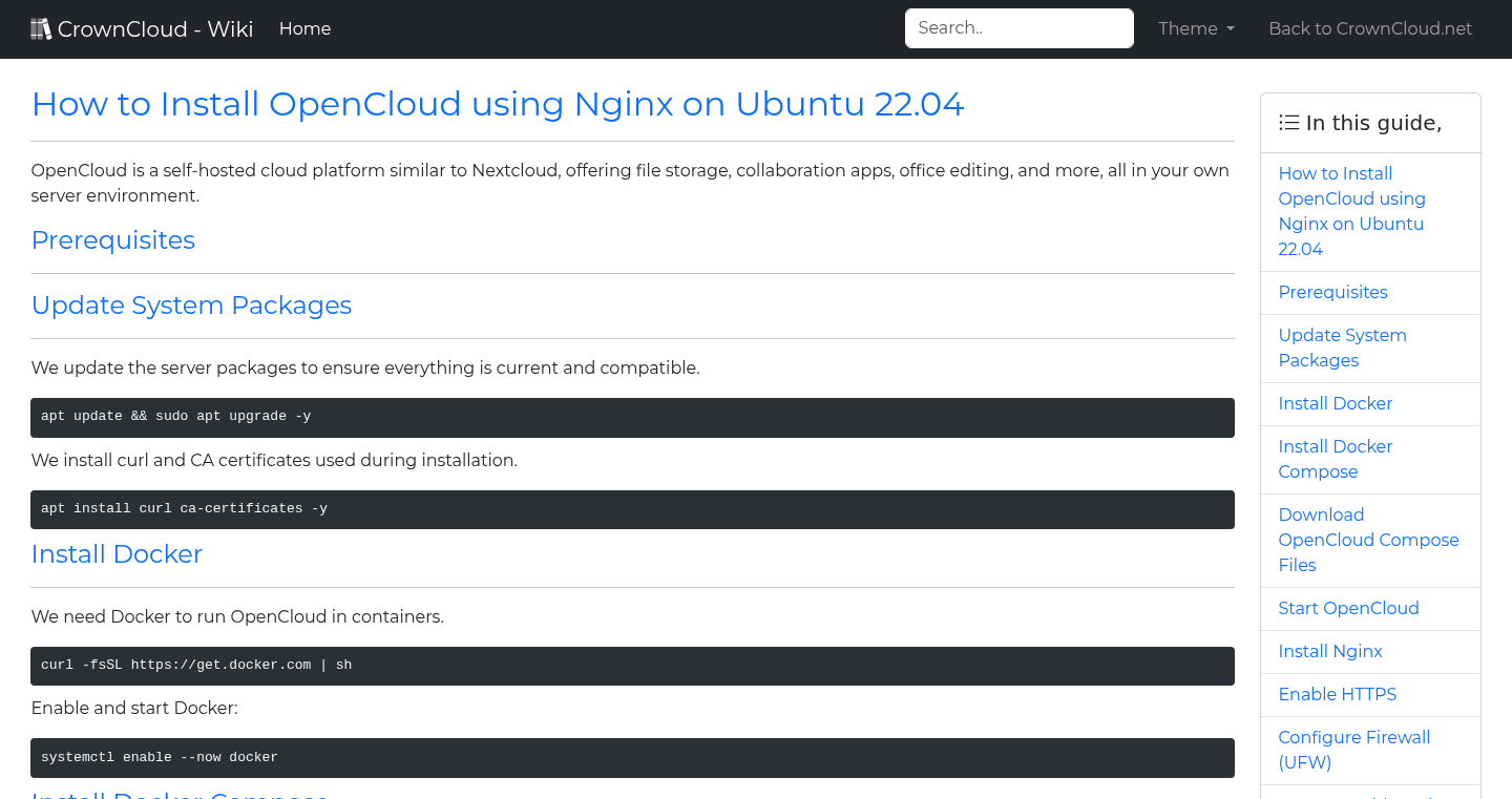 CrownCloud Wiki - How To Install OpenCloud Using Nginx On Ubuntu 22 04