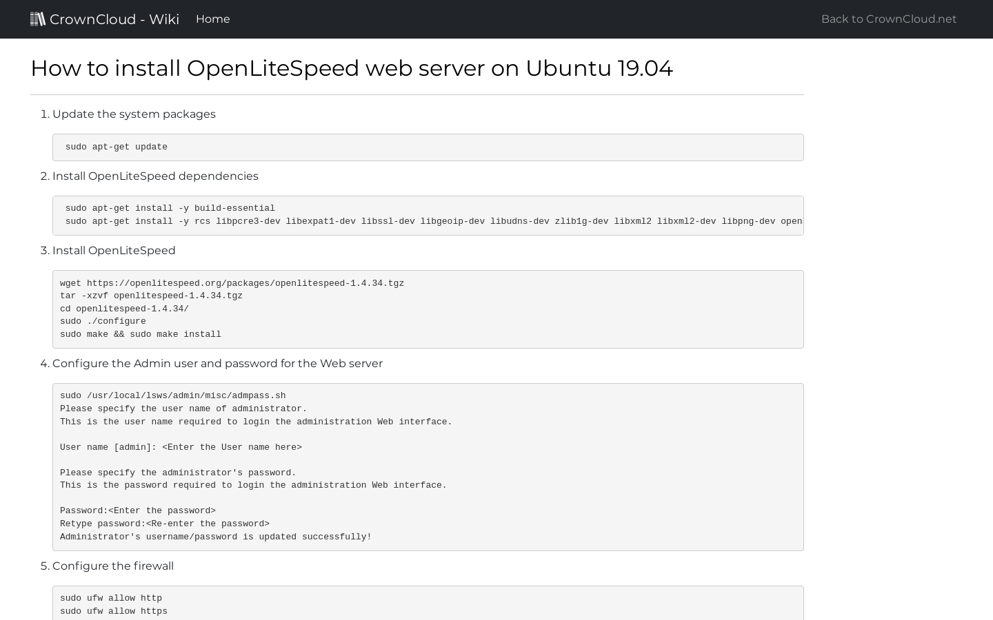 Crowncloud Wiki How To Install Openlitespeed On Ubuntu1904