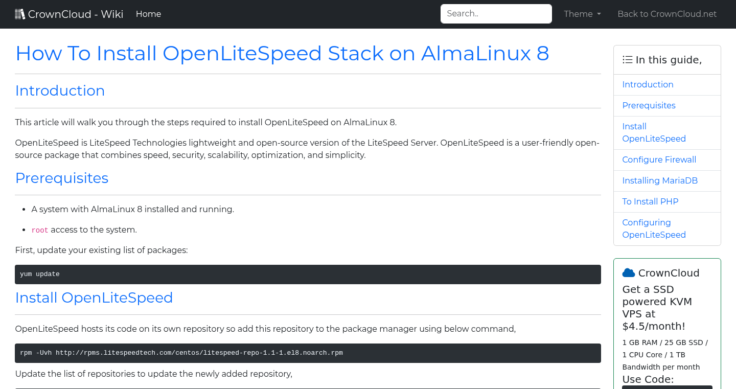 CrownCloud Wiki - How To Install OpenLiteSpeed Stack On AlmaLinux 8