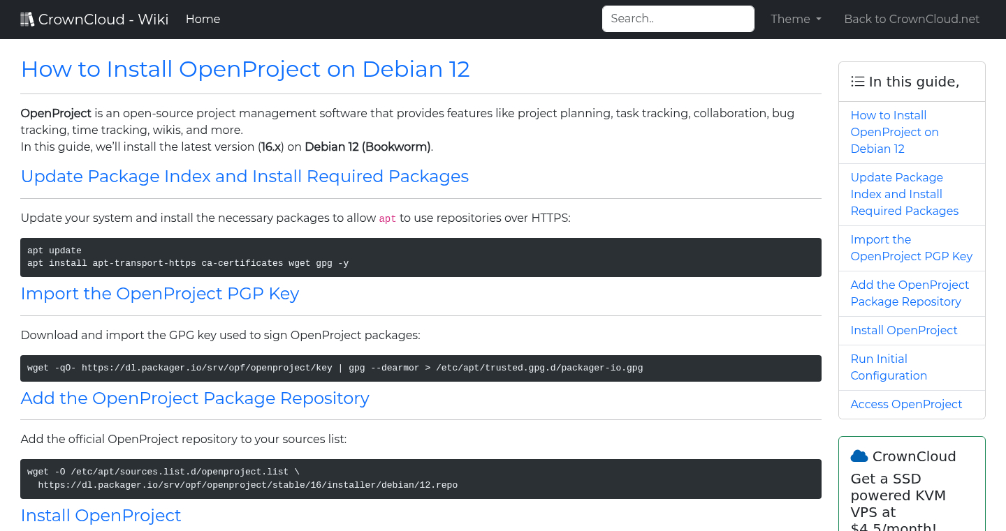 CrownCloud Wiki - How To Install OpenProject On Debian 12