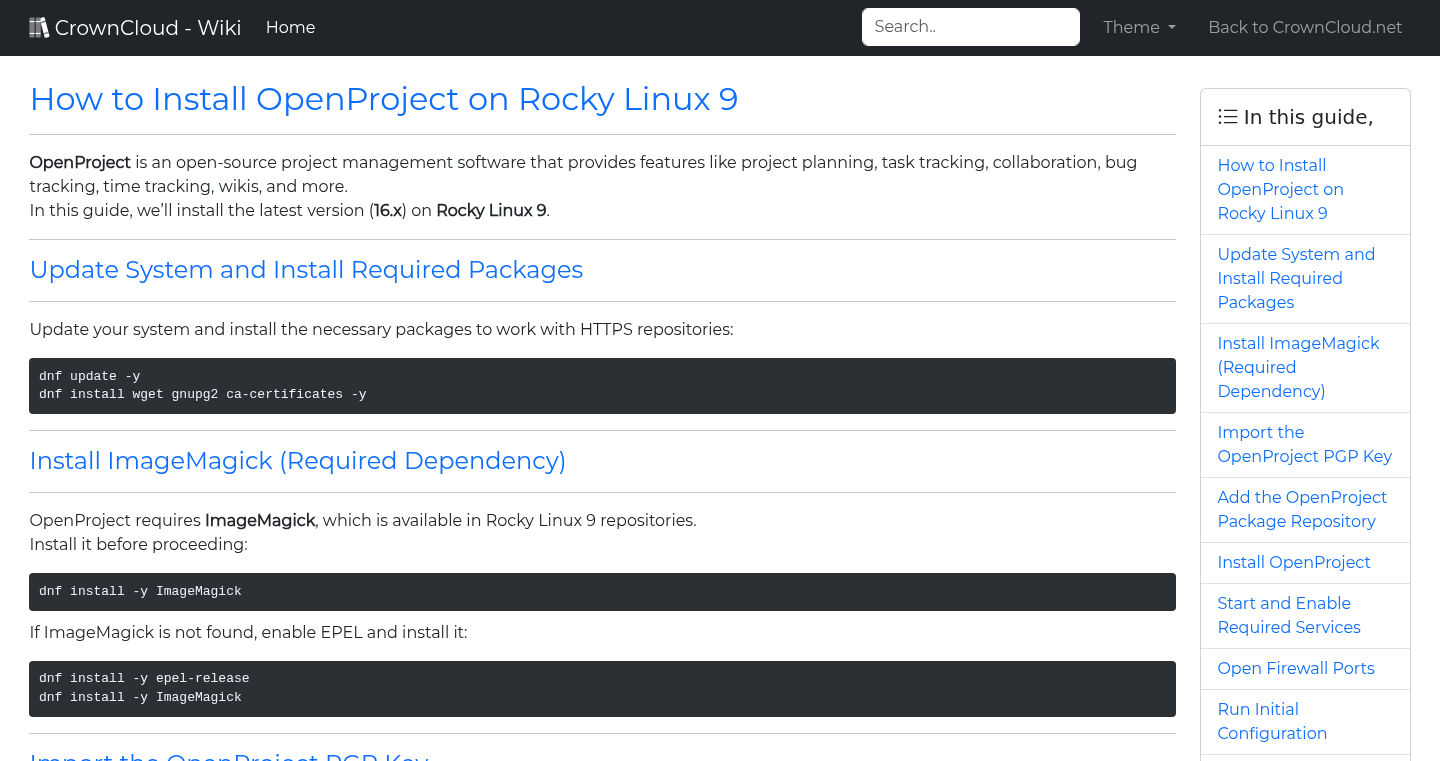CrownCloud Wiki - How To Install OpenProject On RockyLinux 9