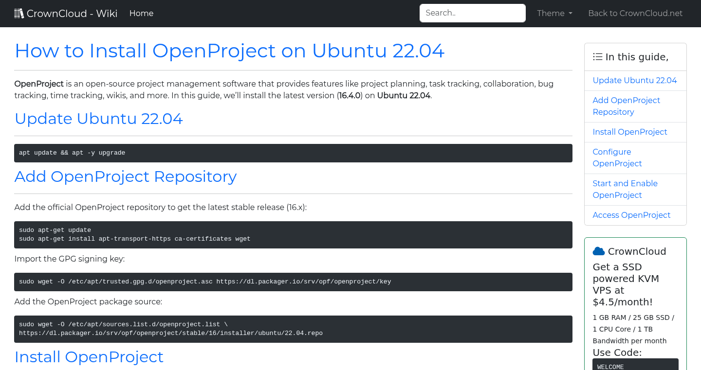 CrownCloud Wiki - How To Install OpenProject On Ubuntu 22 04