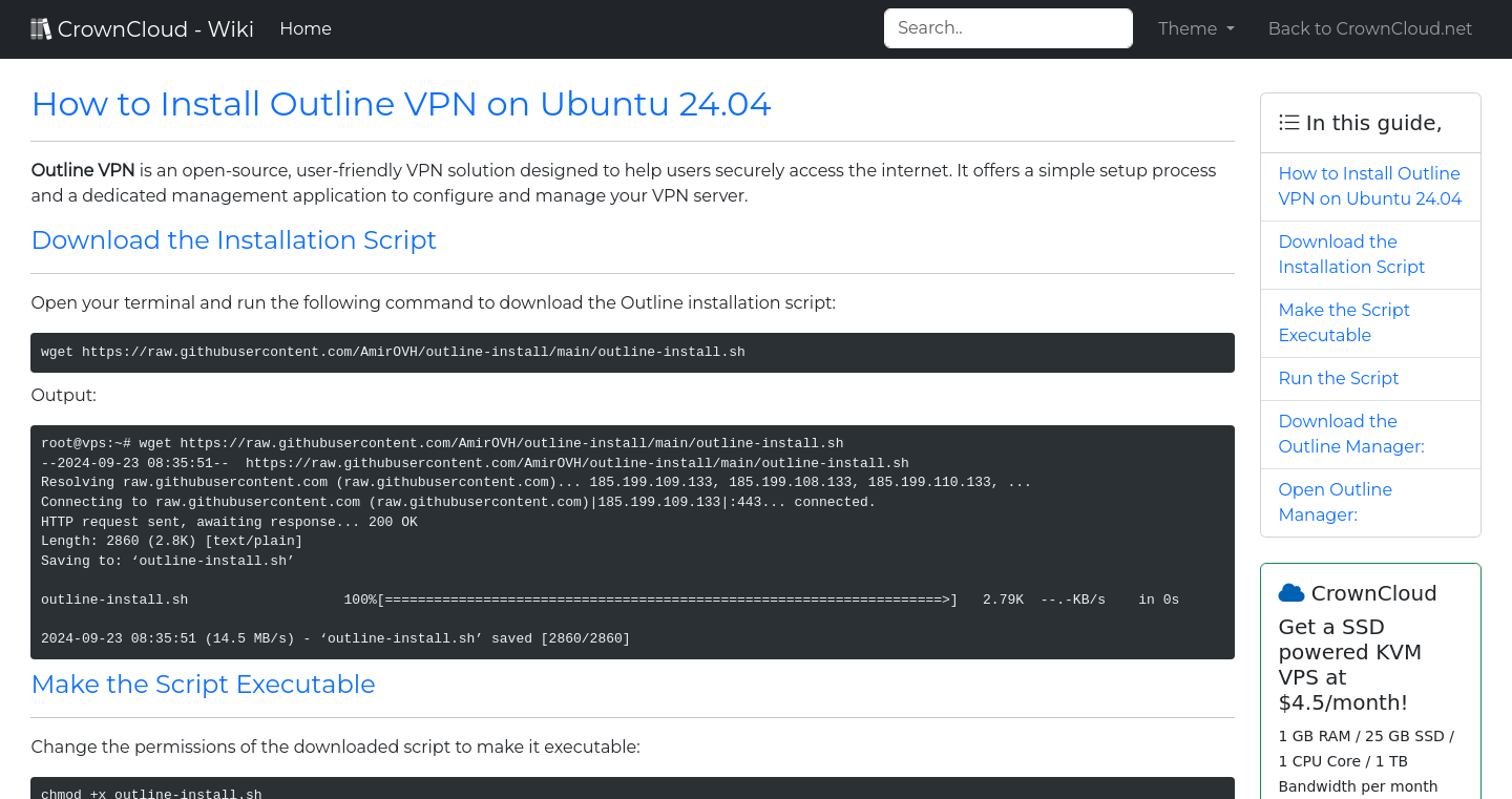CrownCloud Wiki - How To Install Outline VPN On Ubuntu 24 04