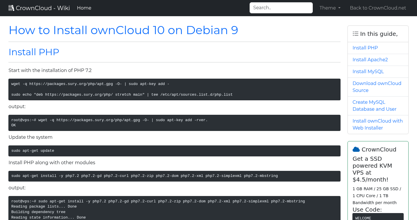 CrownCloud Wiki - How To Install OwnCloud 10 On Debian 9