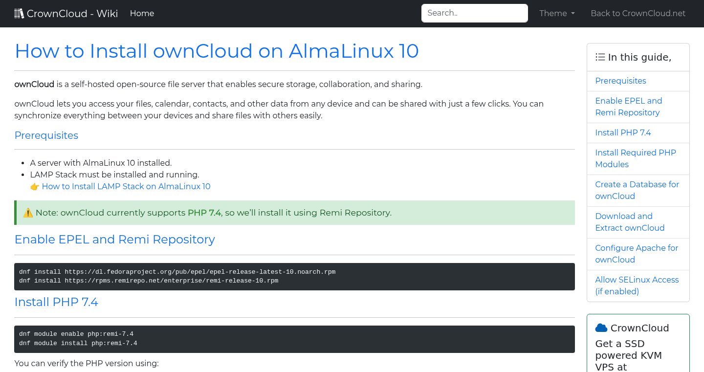 CrownCloud Wiki - How To Install OwnCloud On AlmaLinux 10