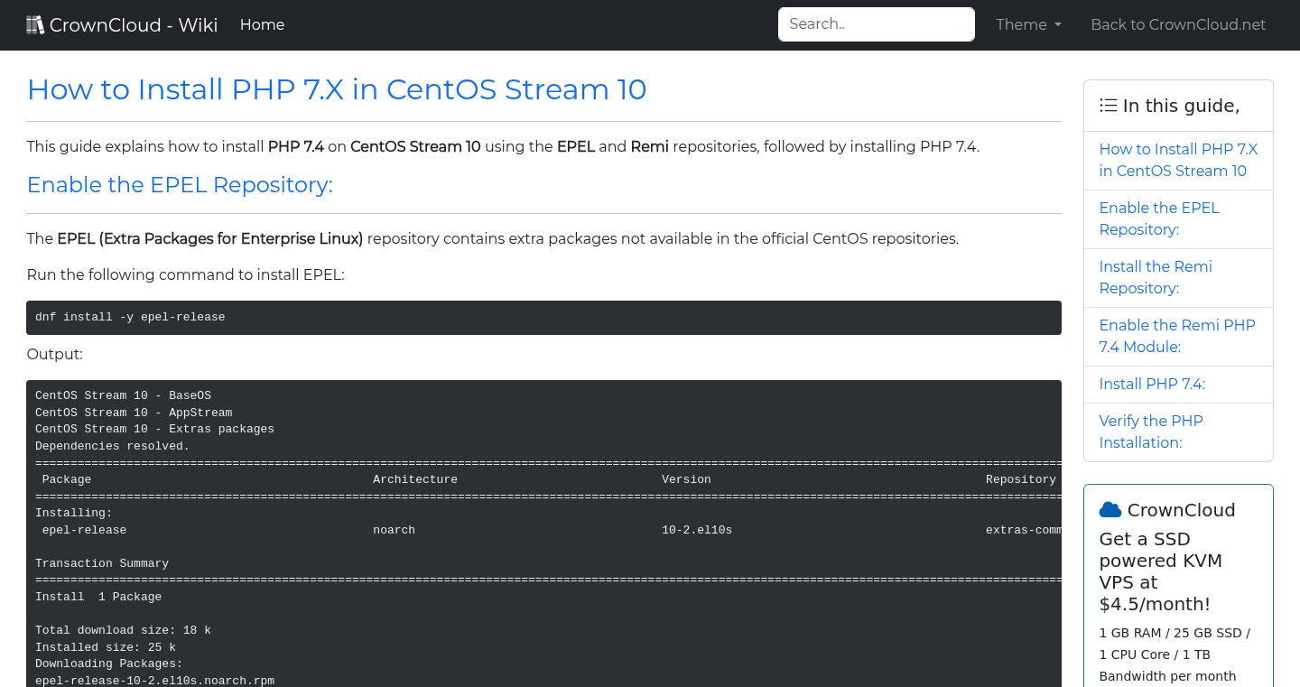 CrownCloud Wiki - How To Install PHP 7 X In CentOS Stream 10