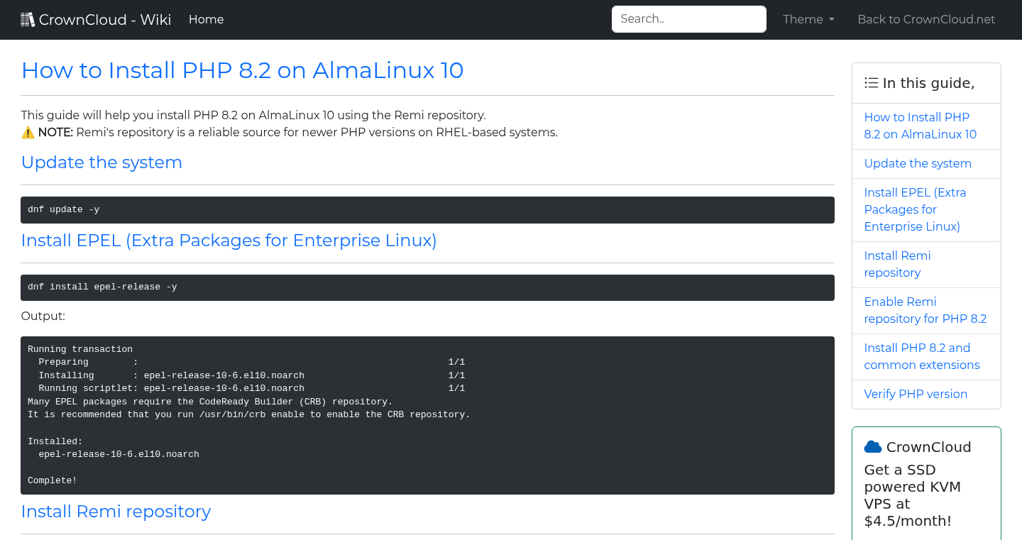 CrownCloud Wiki - How To Install PHP 8 2 In AlmaLinux 10