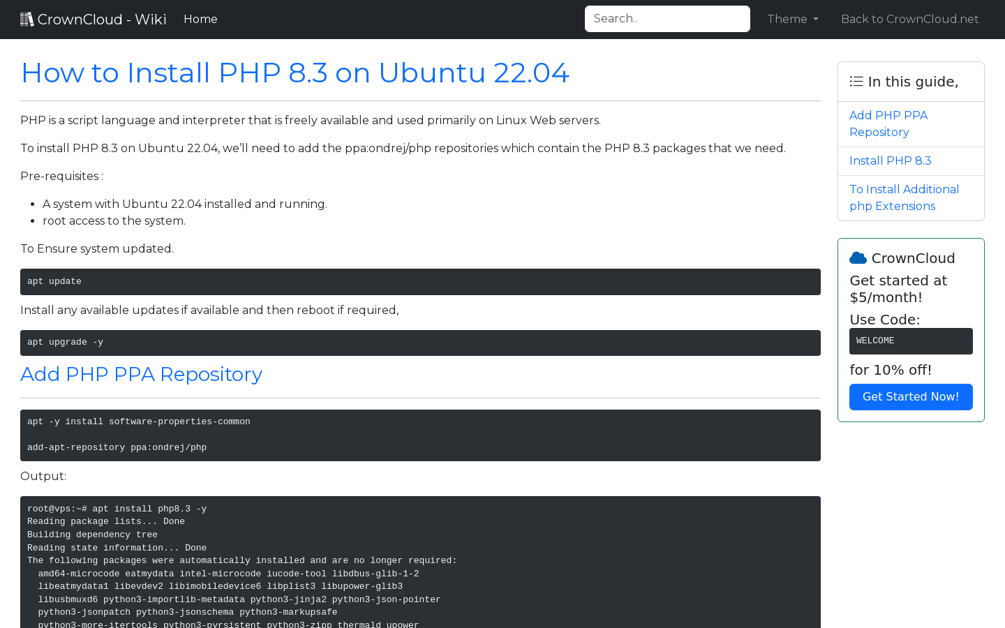 CrownCloud Wiki - How To Install Php 8 3 On Ubuntu 22 04 CrownCloud Wiki - How To Install Php 8 3 On Ubuntu 22 04
