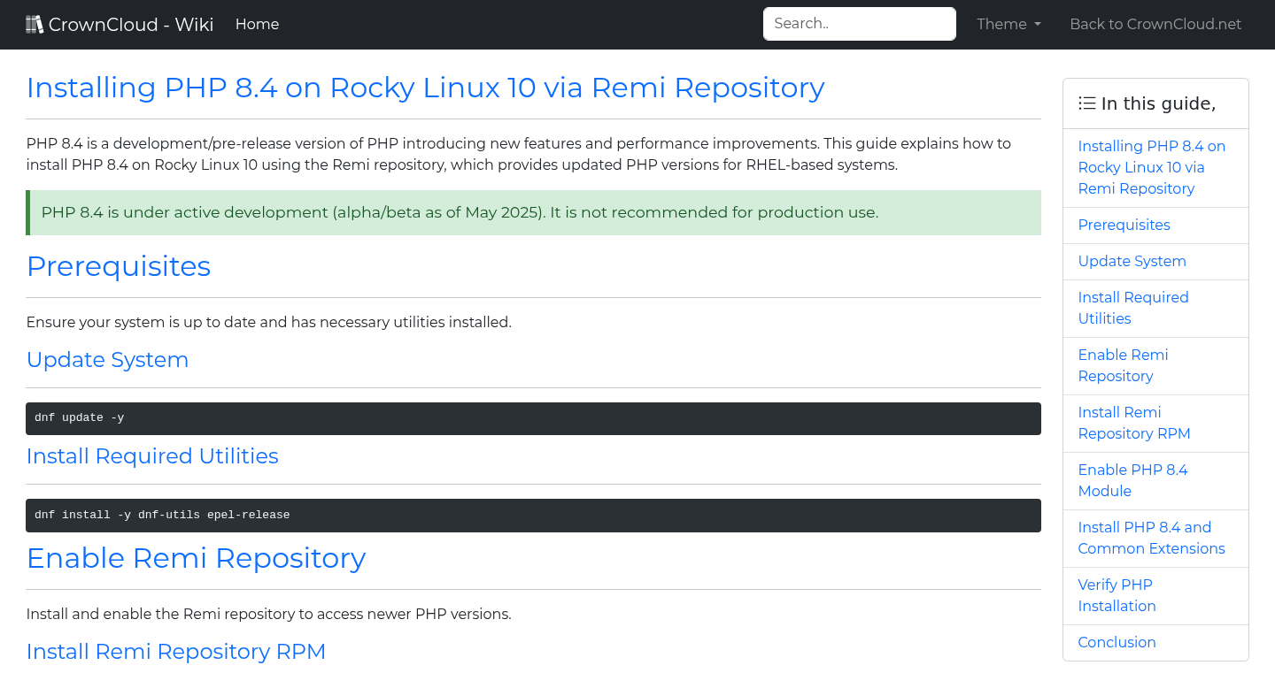 CrownCloud Wiki - How To Install Php 8 4 On RockyLinux 10