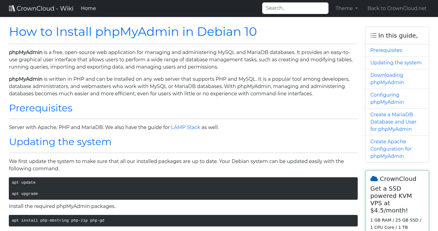 CrownCloud Wiki - How To Install PhpMyAdmin In Debian 10