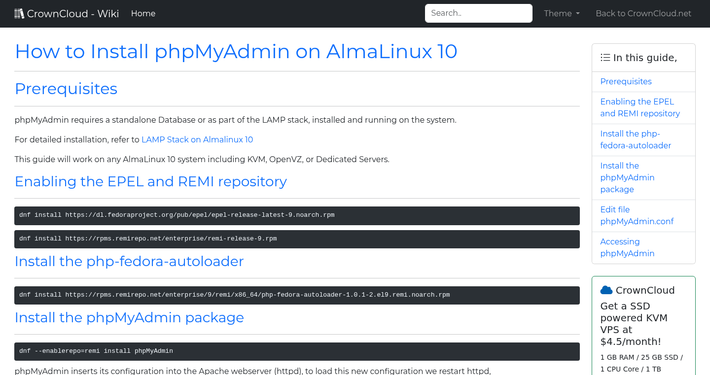 CrownCloud Wiki - How To Install PhpMyAdmin On AlmaLinux 10