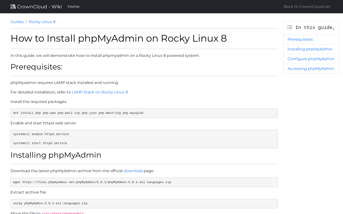CrownCloud Wiki - How To Install PhpMyAdmin On Rocky Linux 8