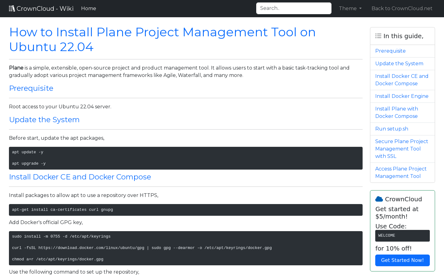 CrownCloud Wiki - How To Install Plane On Ubuntu 22 04
