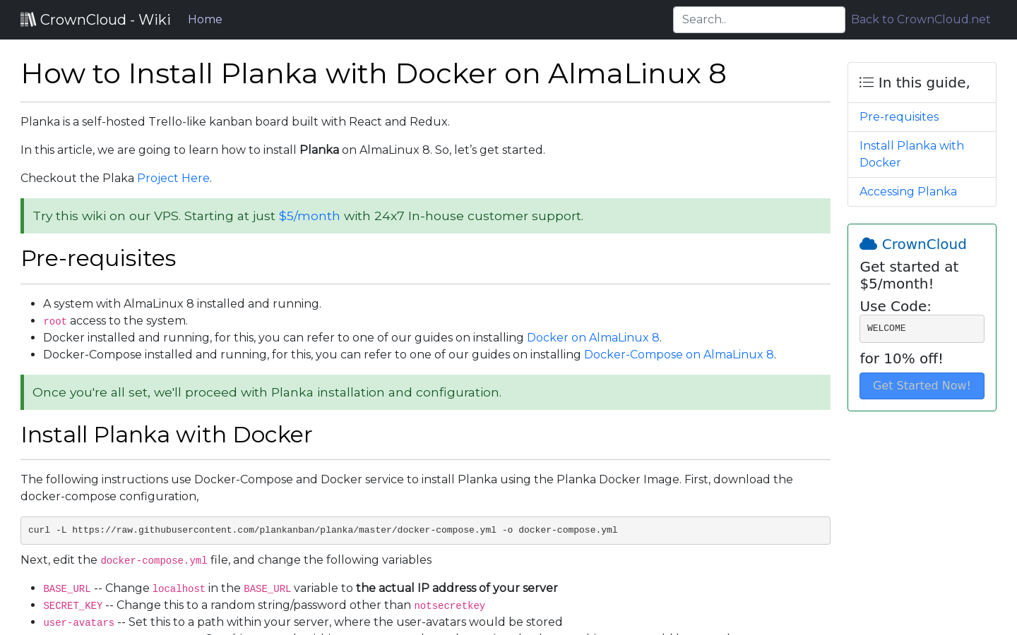 CrownCloud Wiki - How To Install Planka With Docker On AlmaLinux 8 CrownCloud Wiki - How To Install Planka With Docker On AlmaLinux 8