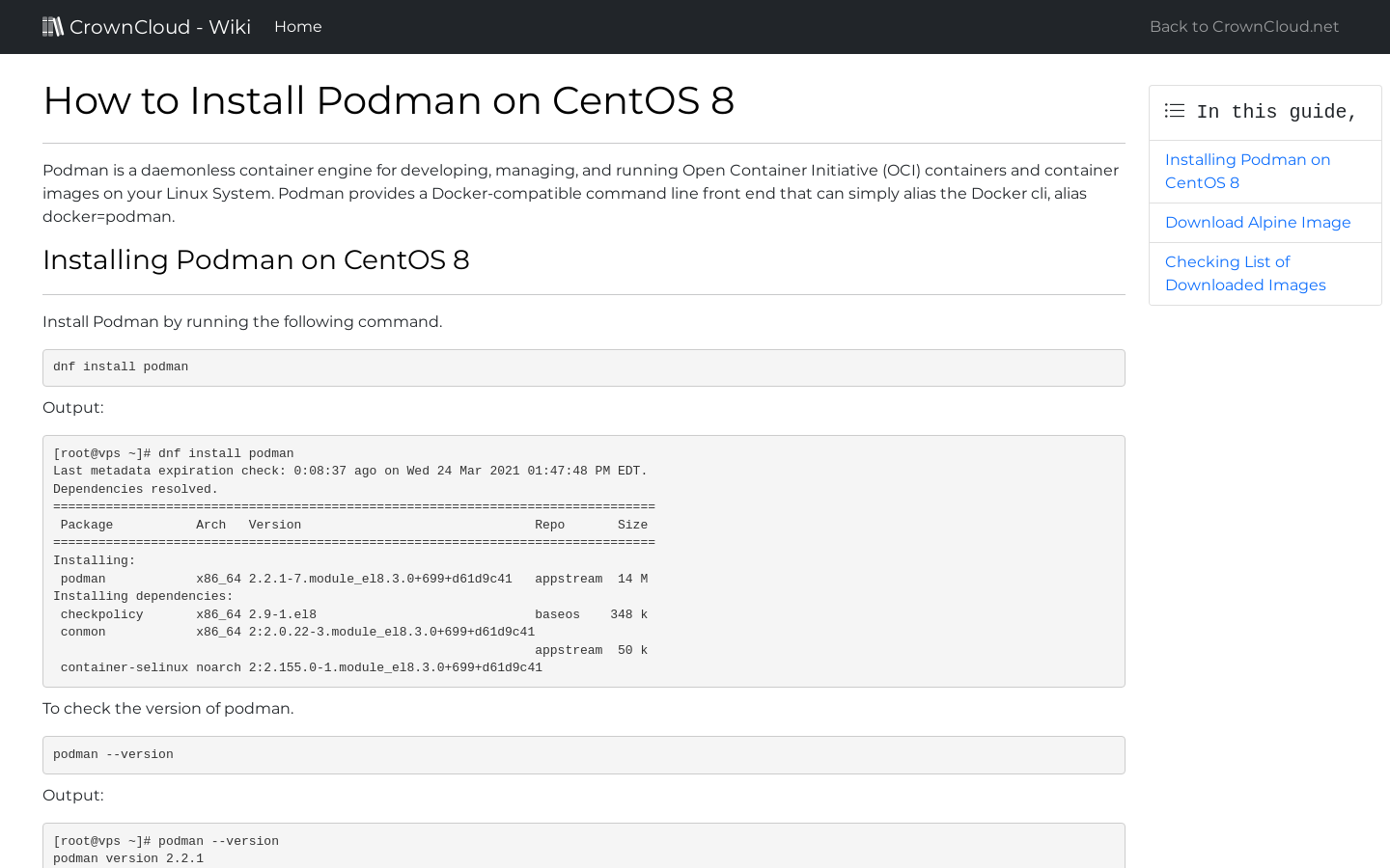 CrownCloud Wiki - How To Install Podman On CentOS 8