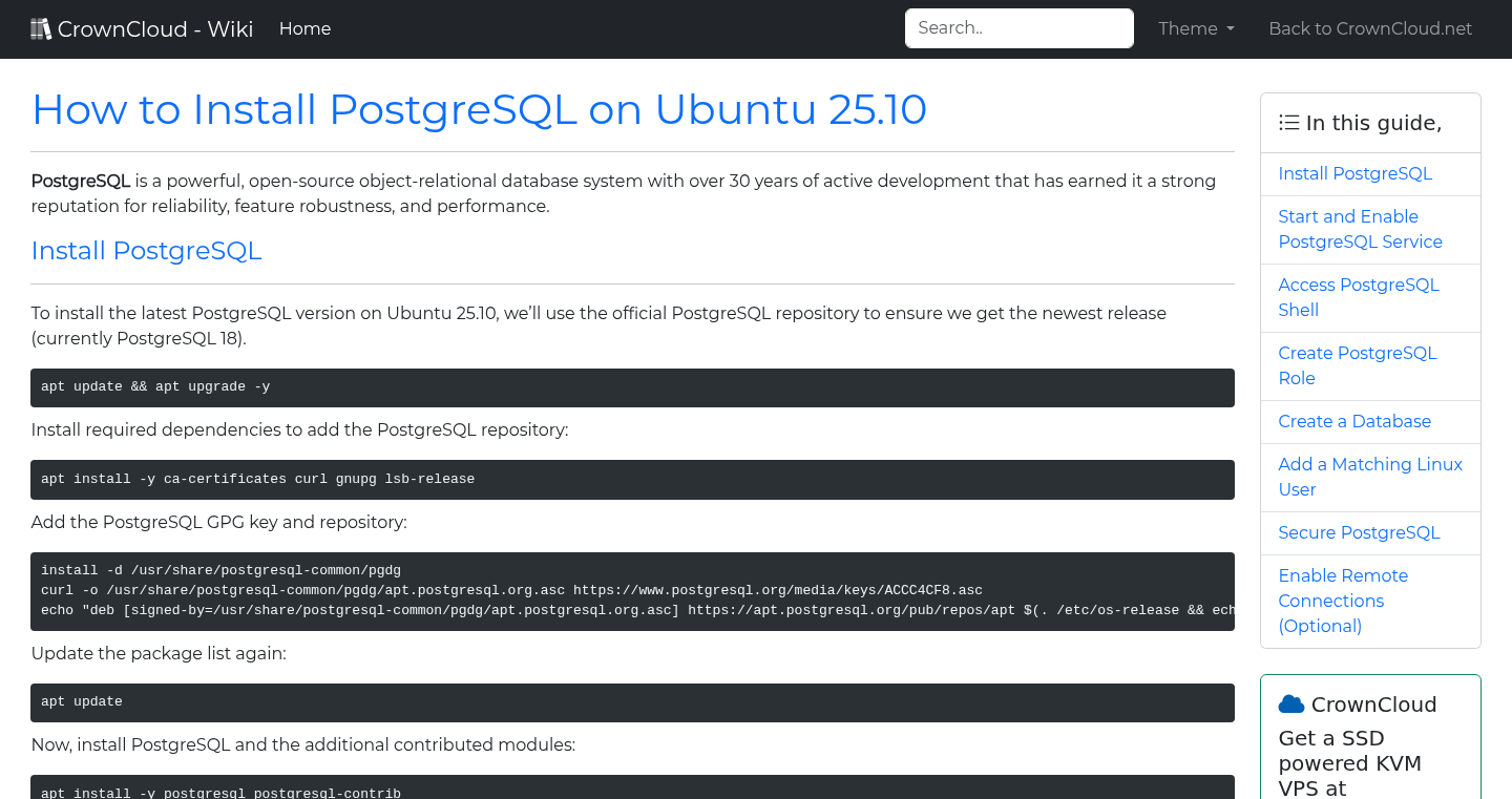 CrownCloud Wiki - How To Install PostgreSQL On Ubuntu 25 10