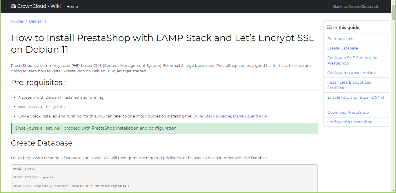 CrownCloud Wiki - How To Install PrestaShop With LAMP Stack And Letsencrypt SSL On Debian 11