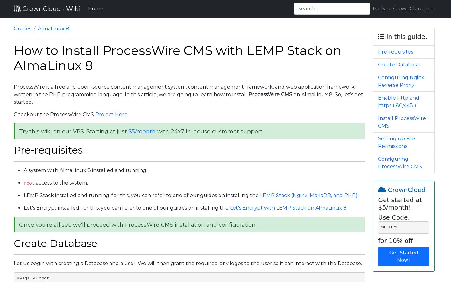 CrownCloud Wiki - How To Install ProcessWire CMS With LEMP Stack On AlmaLinux 8