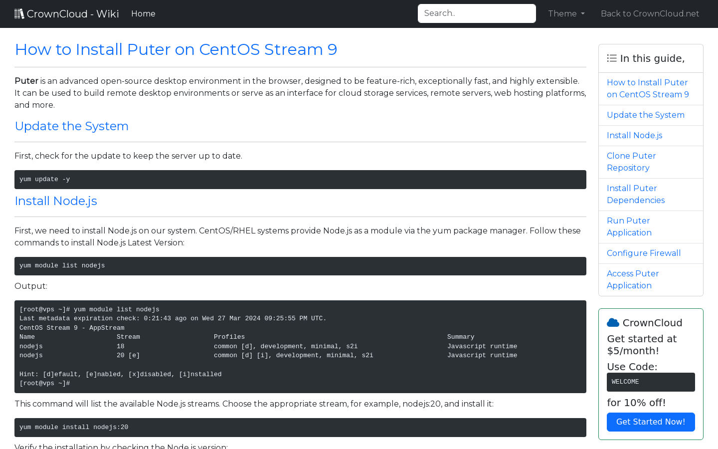 CrownCloud Wiki - How To Install Puter On CentOS Stream 9